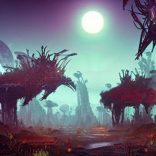 overgrown alien organic skyline cryengine render by | Stable Diffusion