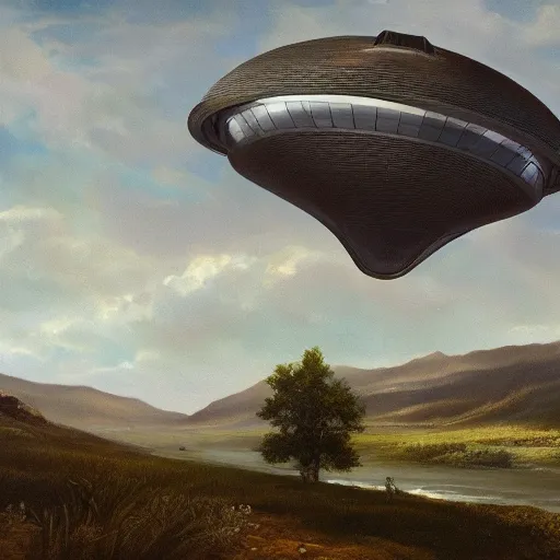 a cinematic painting of an alien spaceship landing in | Stable ...