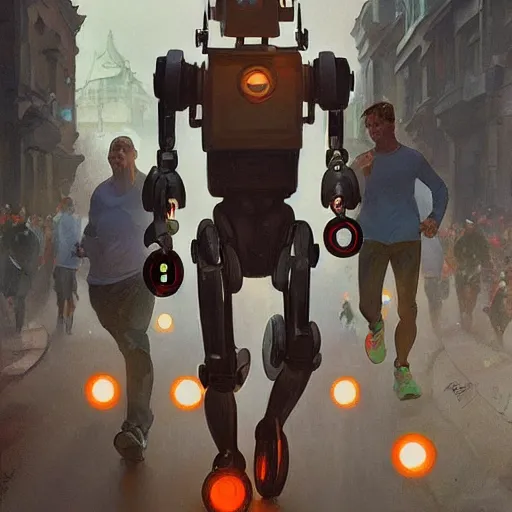 man helping robot run a marathon, artgerm, greg | Stable Diffusion ...