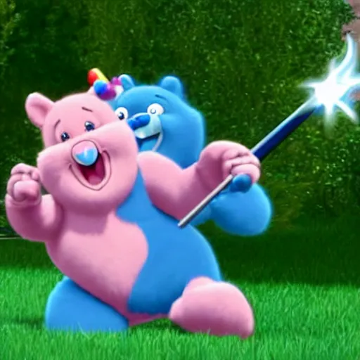 a film still of a care bear wielding excalibur | Stable Diffusion | OpenArt