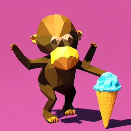 a low - poly isometric monkey playing with ice - cream | Stable Diffusion