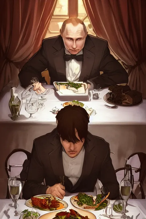 putin eating dinner, character sheet, character | Stable Diffusion ...