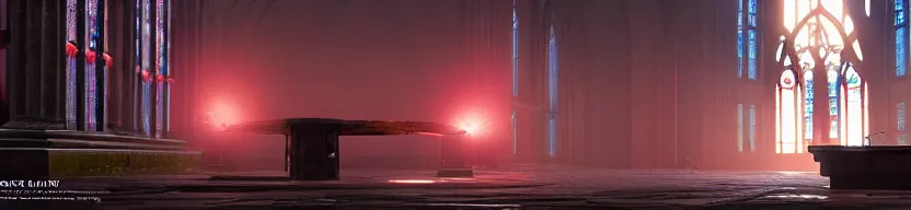 symmetrical, ancient church with red shafts of light | Stable Diffusion ...