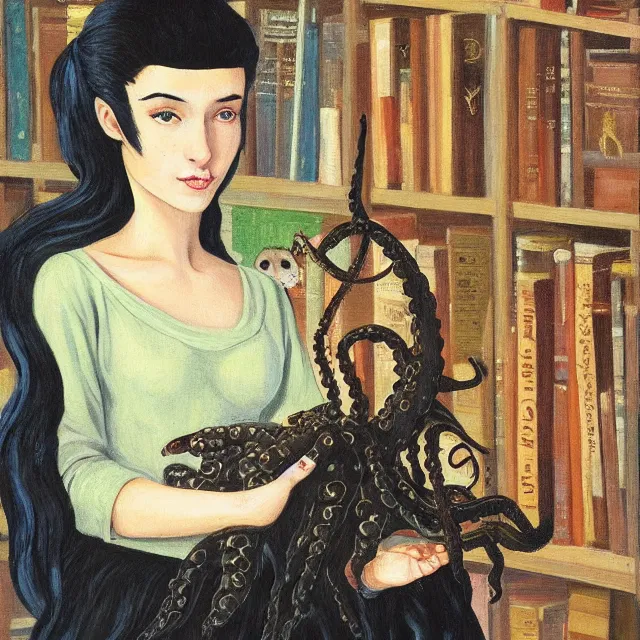 tall emo catgirl artist holding an octopus, in a | Stable Diffusion ...