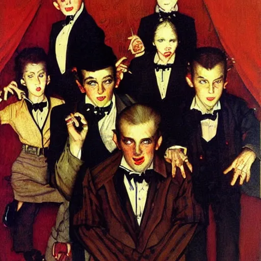 Group portrait of a vampire gang. Painting by Norman | Stable Diffusion ...