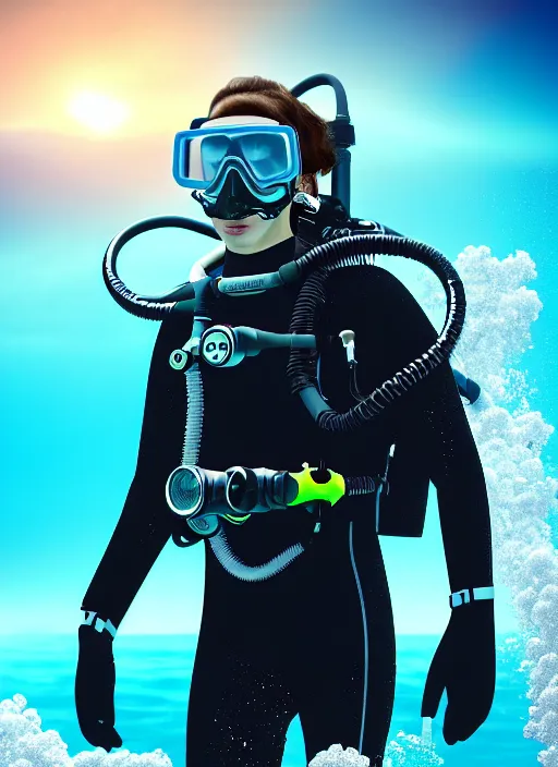 futuristic scuba diver, movie poster 8 k film | Stable Diffusion