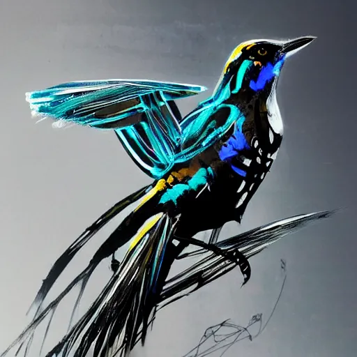 a full-metal neon-winged austral thrush, concept art | Stable Diffusion ...