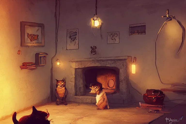 basement cat opening a magic portal inside a cozy | Stable Diffusion ...