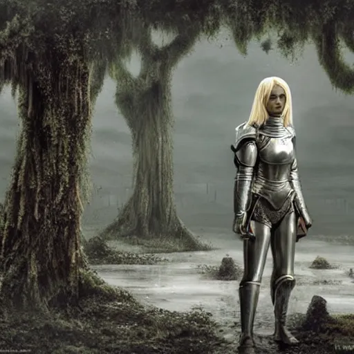 female knight treking in the swamp, dressed, blonde | Stable Diffusion ...