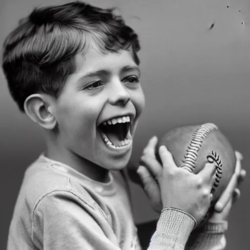 depression era boy overjoyed by gift of a baseball, | Stable Diffusion