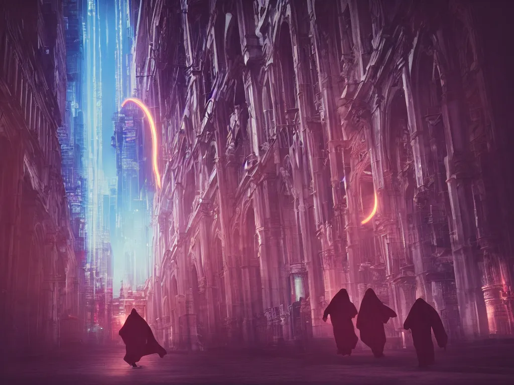 electric monks, robed, cathedral, special effects, | Stable Diffusion ...