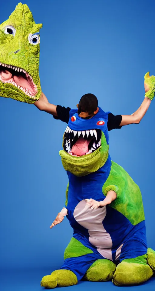 wallpaper of obama in a dinosaur costume cheering | Stable Diffusion ...