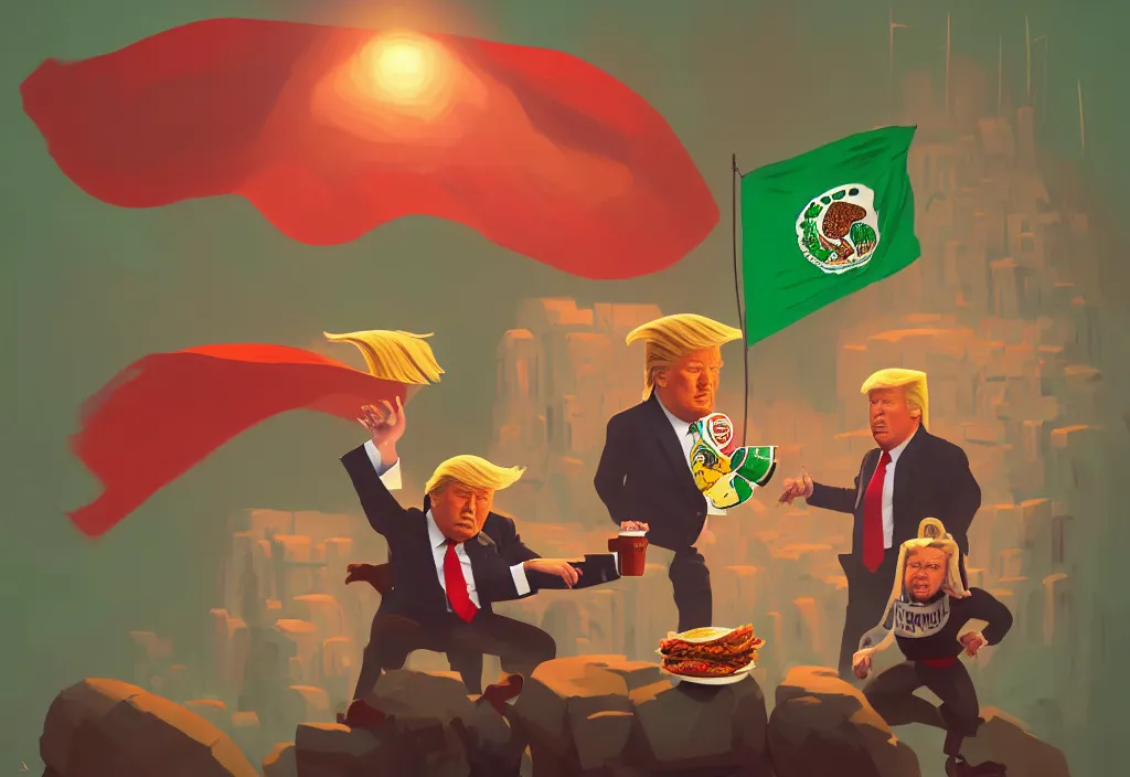 portrait of donald trump with taco and mexican flag, | Stable Diffusion