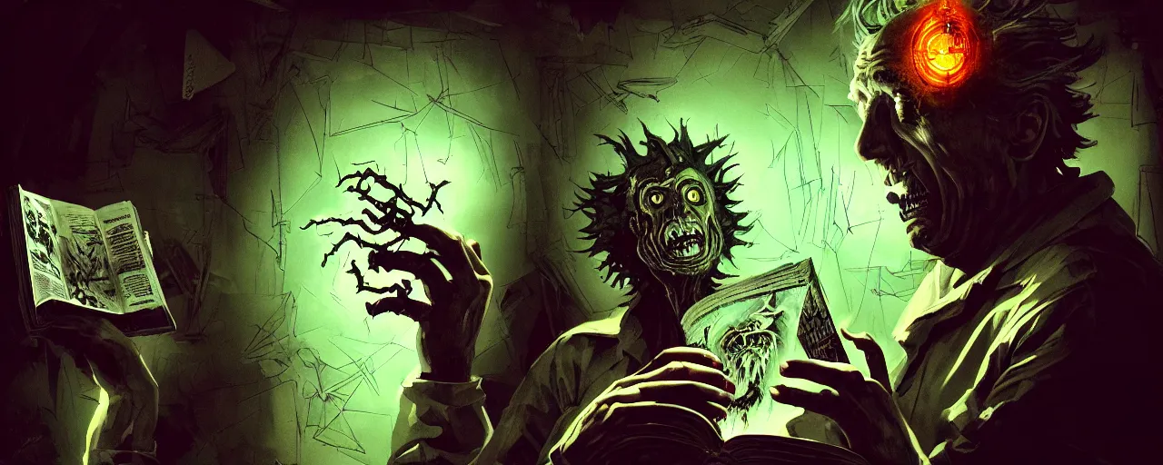 dark scifi illustration 3 / 4 portrait of rick sanchez | Stable ...