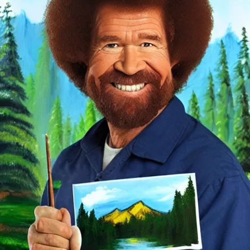 Bob Ross painting a happy little cabin | Stable Diffusion | OpenArt