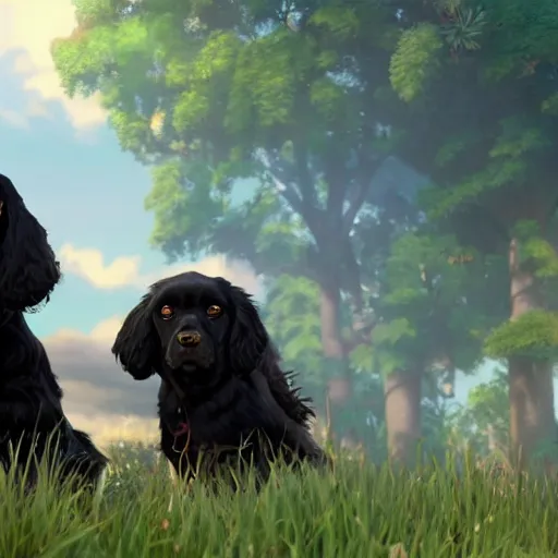 a wholesome animation key shot of a black cocker | Stable Diffusion