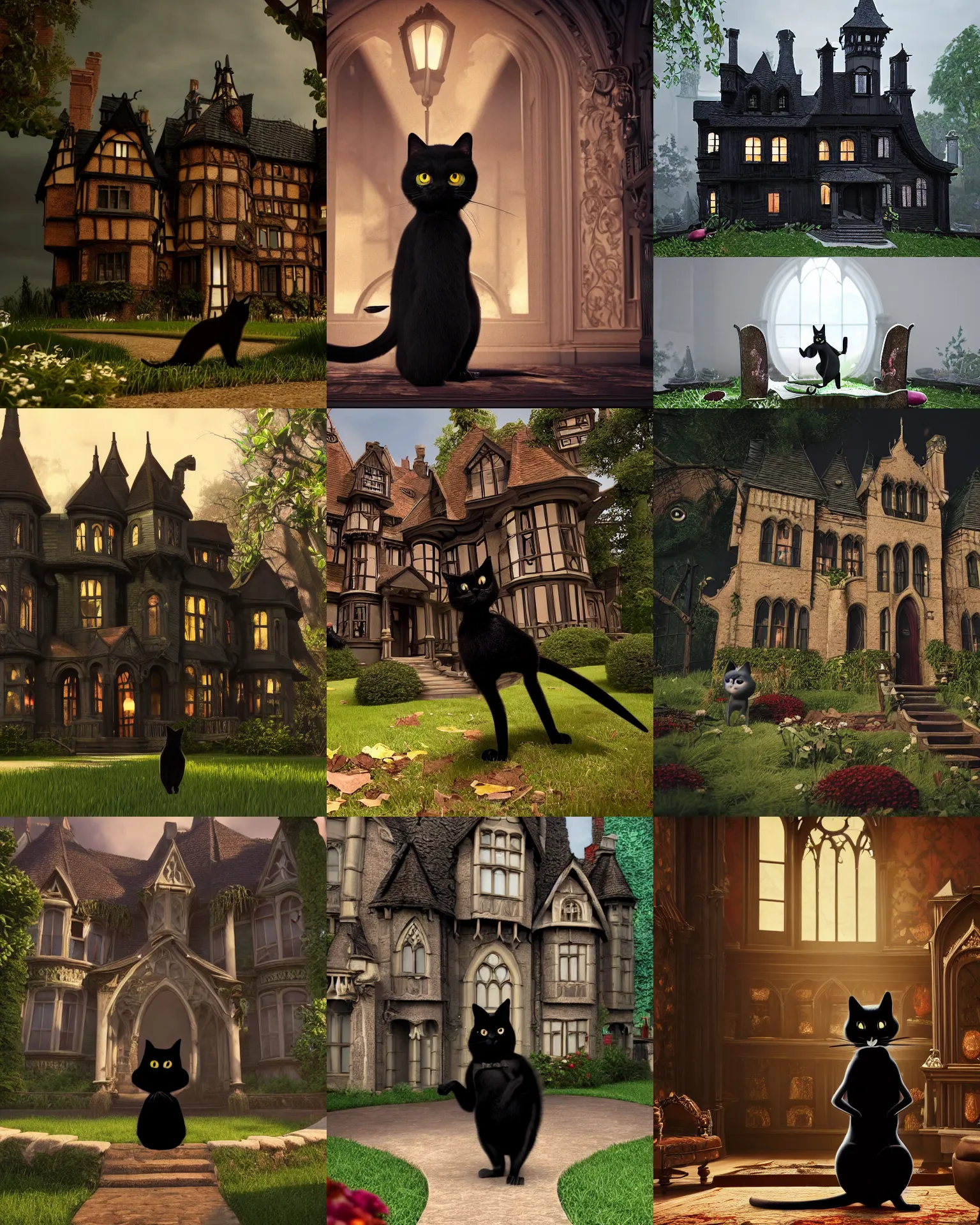 a gothic black Cat living in a gothic manor house from | Stable ...