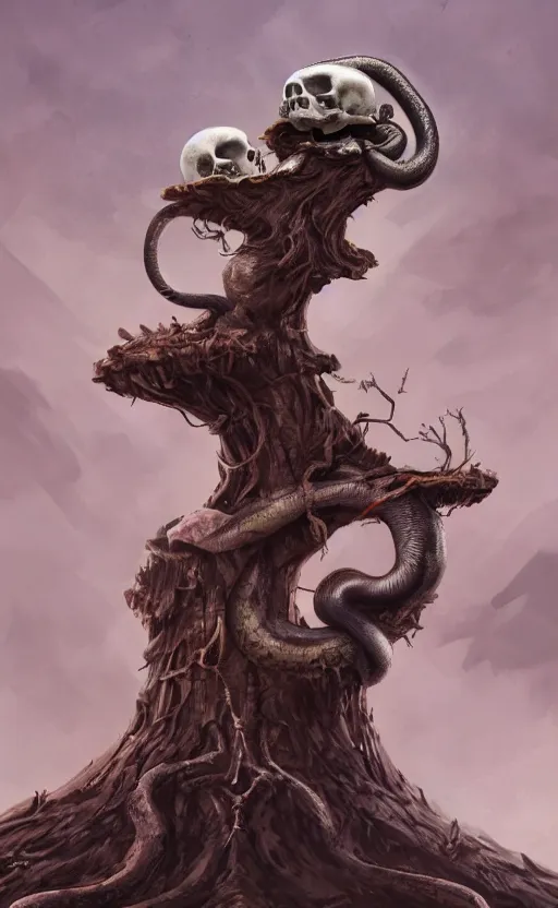 a skull on a tree stump with a snake coming out of the | Stable ...