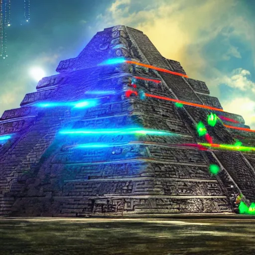 cyberpunk mayan pyramid with multiple lights coming | Stable Diffusion ...