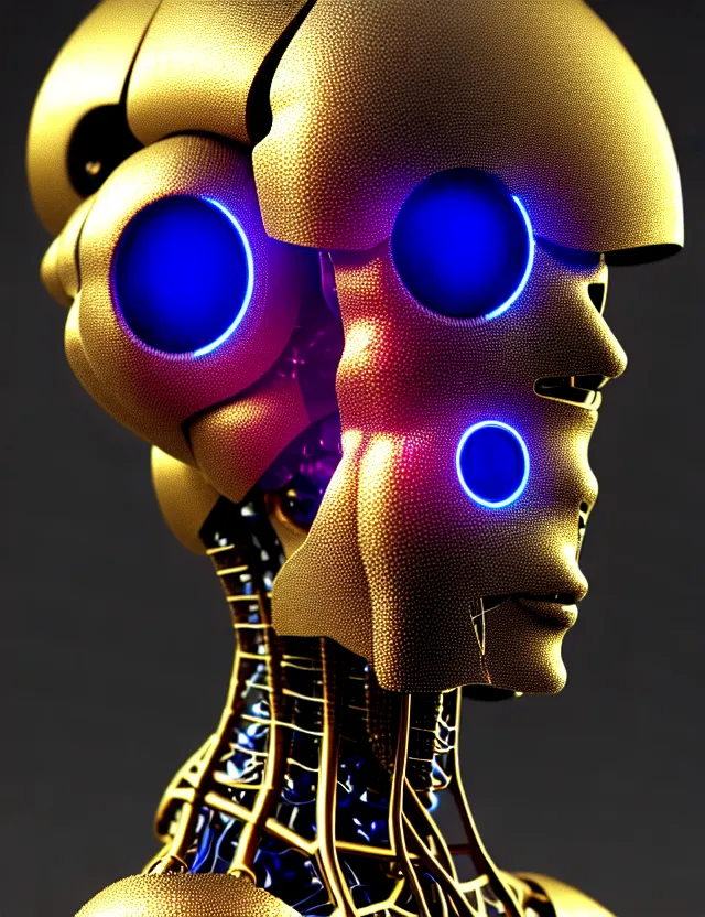 complex 3 d render of a cyborg droid with glowing blue | Stable ...