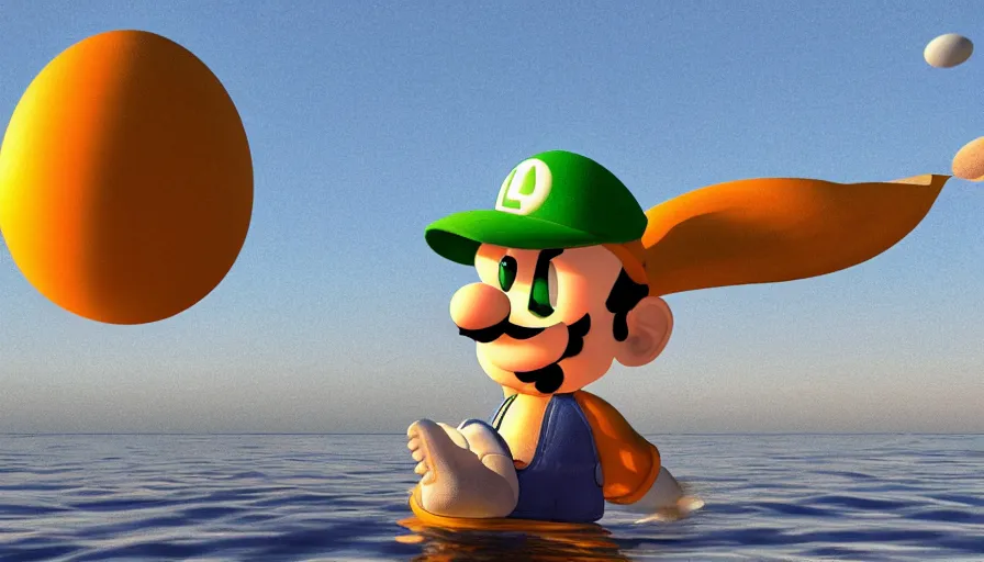 luigi sitting on an egg flying over the sea, wide | Stable Diffusion ...