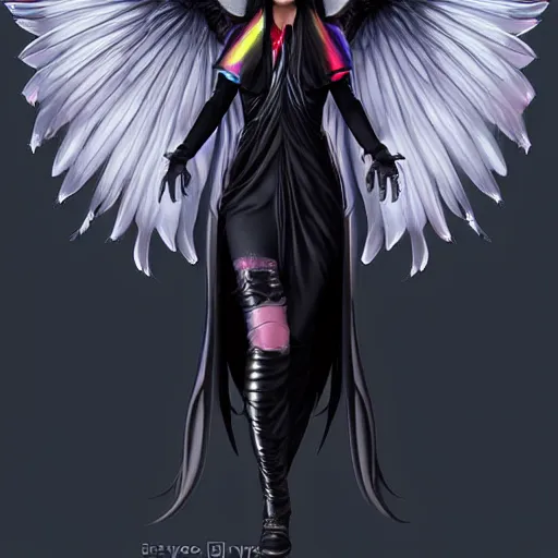 character portrait of a modest robed raven angel with | Stable ...