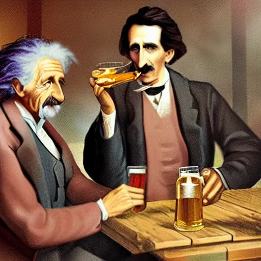 Full colour render of albert einstein and nikola tesla | Stable Diffusion
