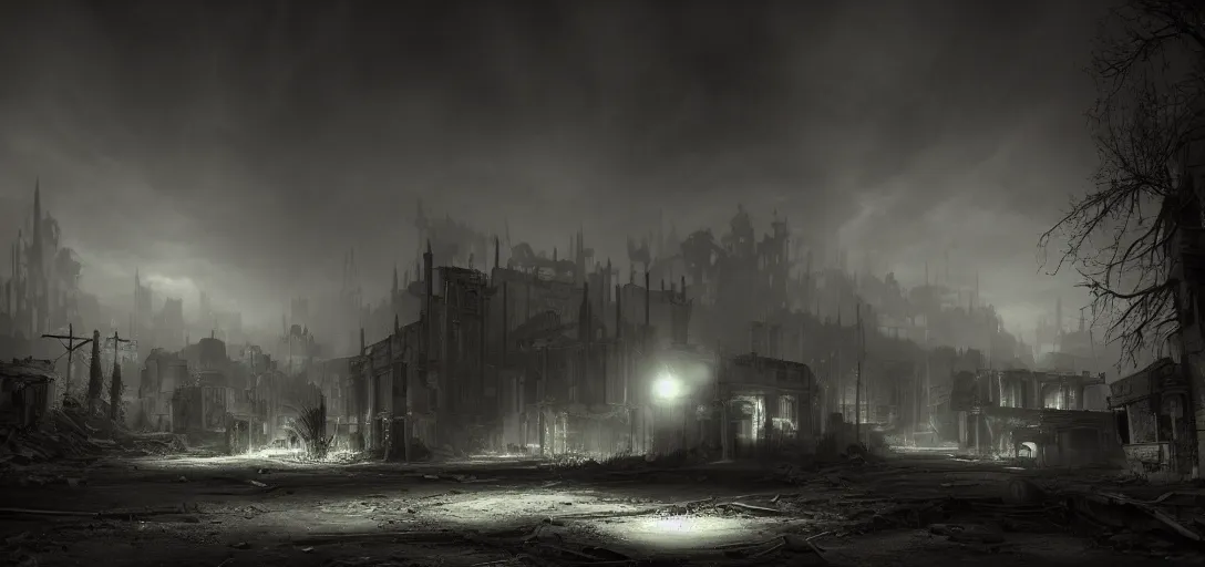 dramatic eerie render of dark abandoned ruined city at | Stable ...