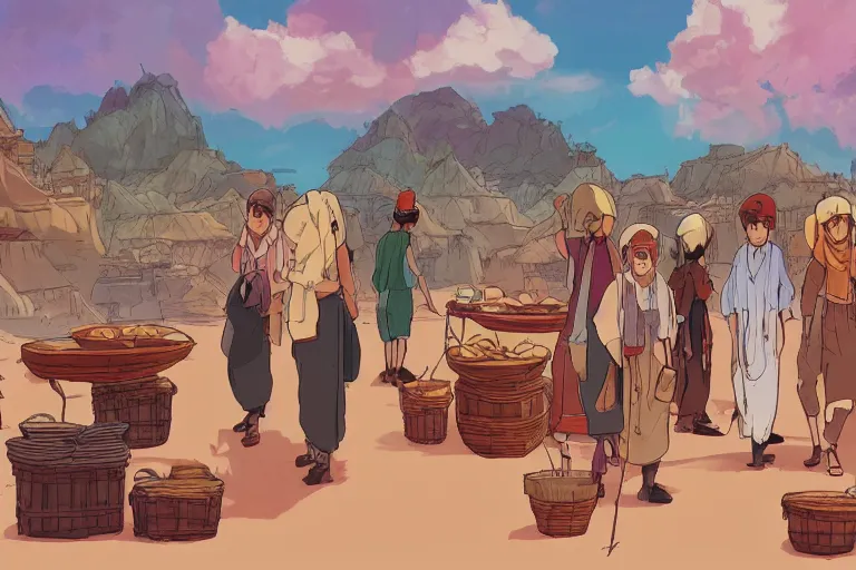 cell shaded key visual of a group of cat merchants in | Stable ...