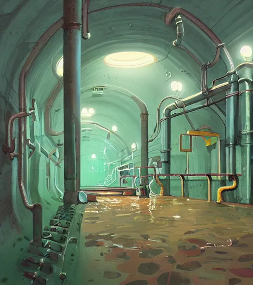 Simon Stalenhag concept art of wet underground sewer | Stable Diffusion ...