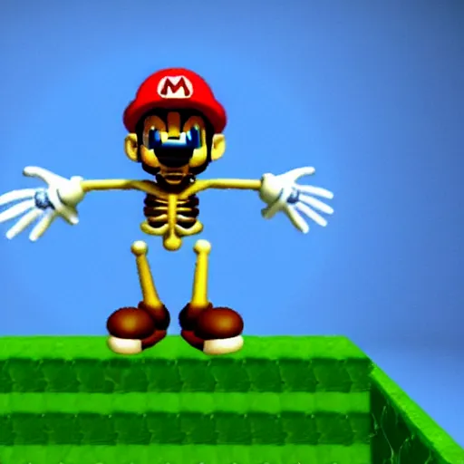 A skeleton in the game Super Mario 64, Mario:0 | Stable Diffusion