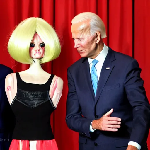 photograph of a an alien wearing a blond wig and a red | Stable ...