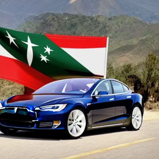 A flag of Pakistan on a Tesla model S | Stable Diffusion