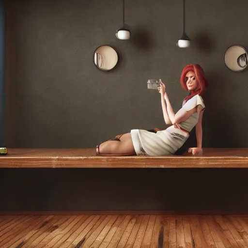 an woman sitting on a bar table drunk, Award winning | Stable Diffusion ...