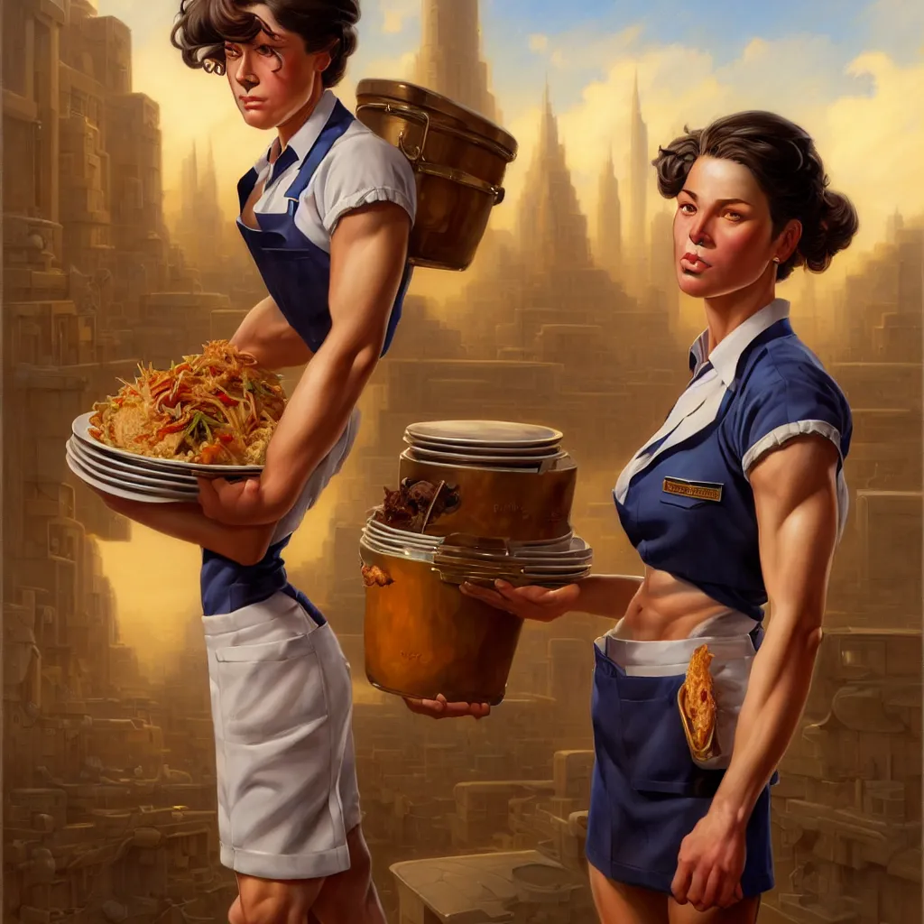 epic portrait an muscular waitress wearing short | Stable Diffusion ...
