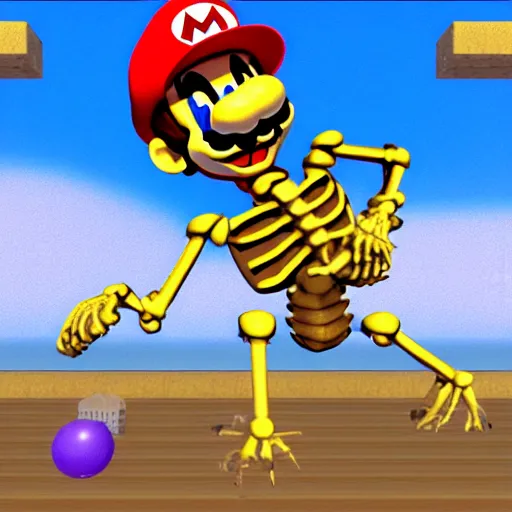 A skeleton in the game Super Mario 64, Mario:0 | Stable Diffusion