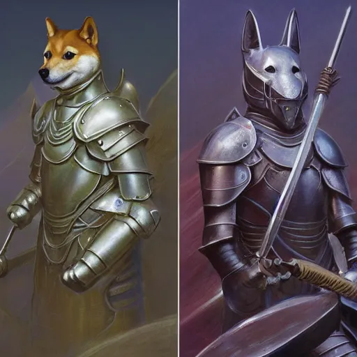 knight armor, anthropomorphic shiba inu visible face, | Stable ...