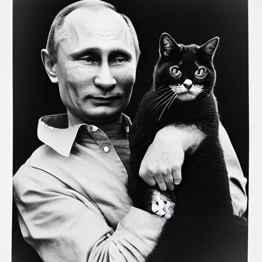 photo of vladimir putin holding a cat, by diane arbus, | Stable ...