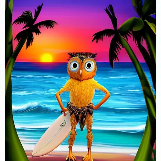 an owl wearing a grass skirt hanging 1 0 on a | Stable Diffusion | OpenArt