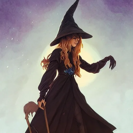 a young witch in a large witch hat with her magic | Stable Diffusion ...