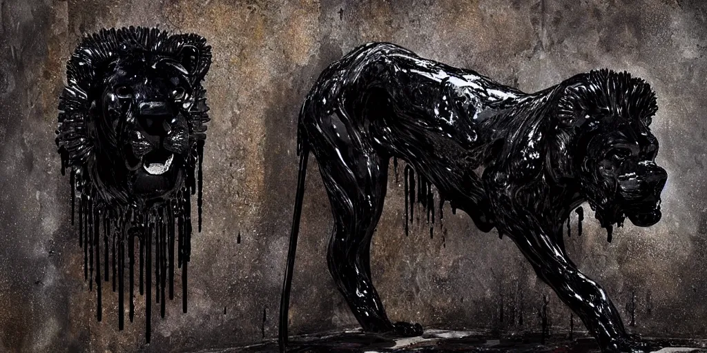the black lioness made of tar, dripping tar, drooling | Stable ...