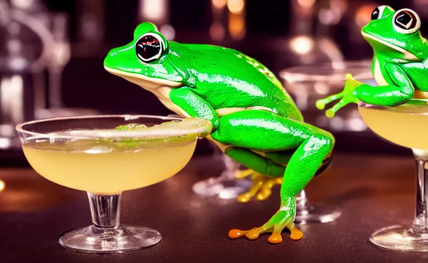 formal frog mascots drinking cocktails at a fancy bar, | Stable ...