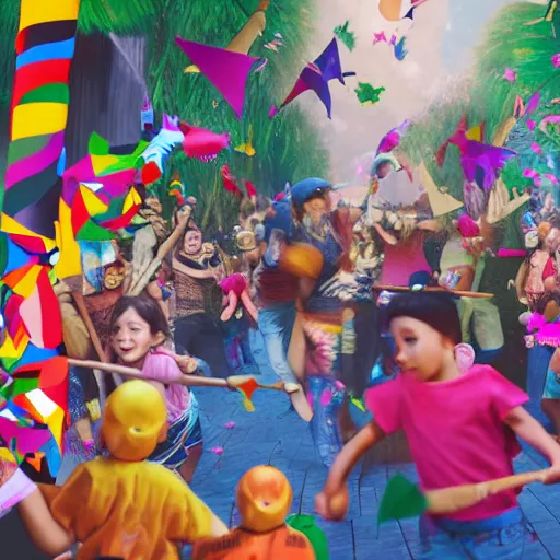 pinata running from kids waving bats and sticks | Stable Diffusion ...