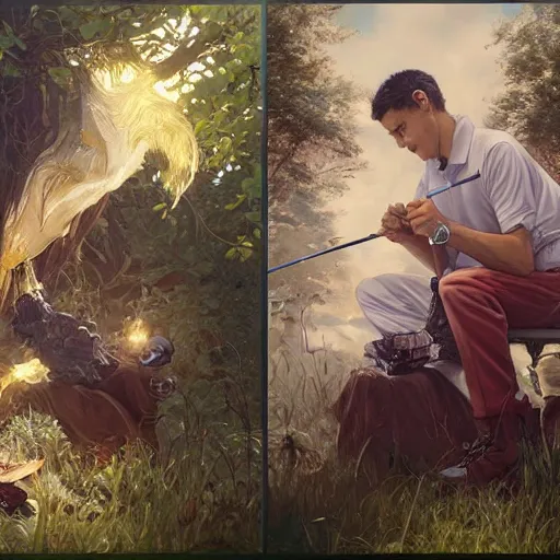 boy choosing between 3 magical golf balls. highly | Stable Diffusion ...