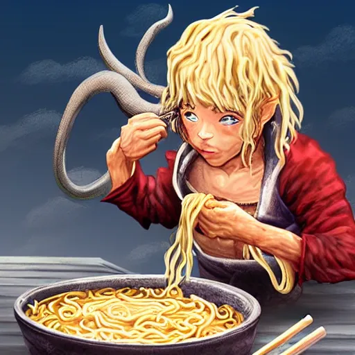 dungeon and dragon character, eating ramen noodles | Stable Diffusion ...