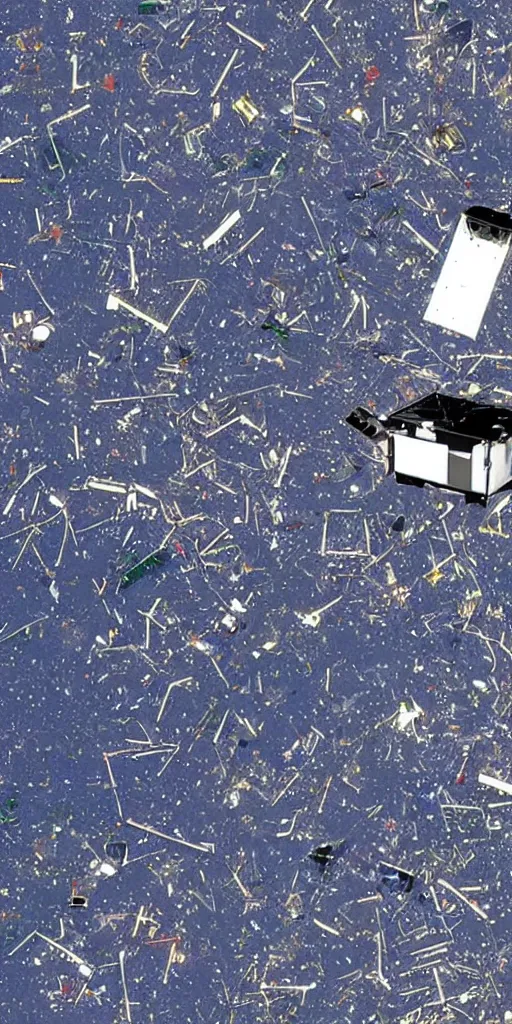 earth orbit, robots clean up space debris. | Stable Diffusion
