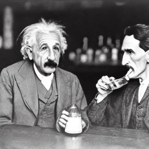 Full colour render of albert einstein and nikola tesla | Stable Diffusion