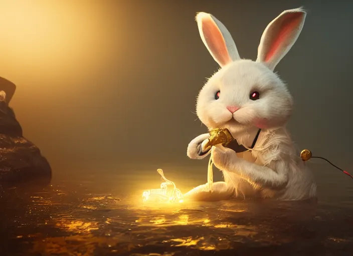 an anthropomorphic white rabbit with glowing eyes | Stable Diffusion ...