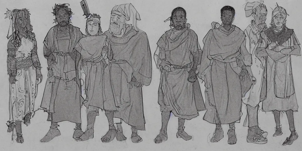 full page scan of many character design sketches. A | Stable Diffusion ...