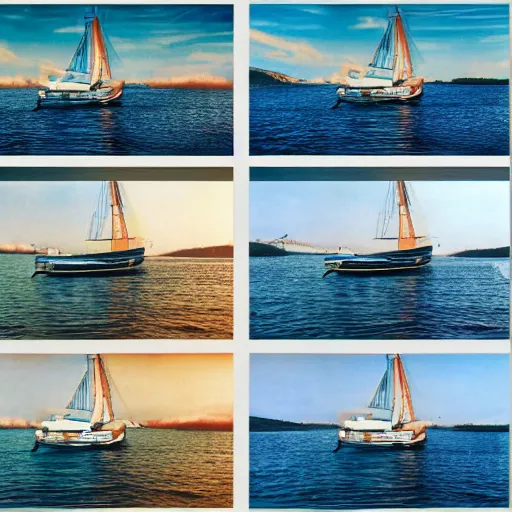 a modern color film strip of the boat sailing from | Stable Diffusion